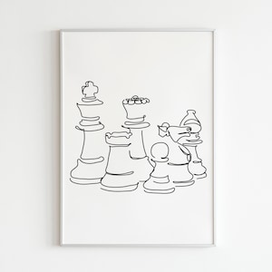 Minimalist Chess Line Art, Digital Download, Sport Print, Board Game ...