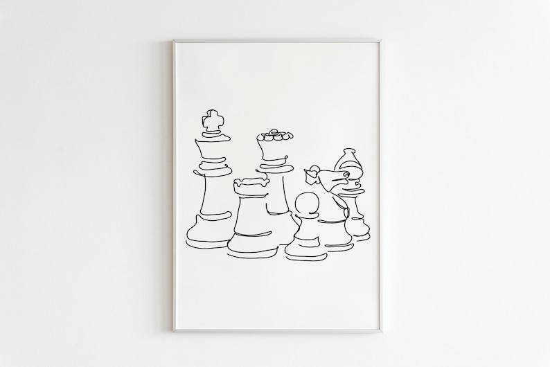 Minimalist Chess Line Art, Digital Download, Sport Print, Board Game ...