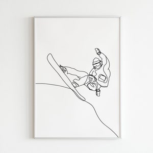 Minimalist Snowboard Line Art Print, Winter Sport Wall Decoration ...