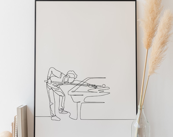 Minimalist Billiard Line Art, Digital Download, Pool Table Print ...