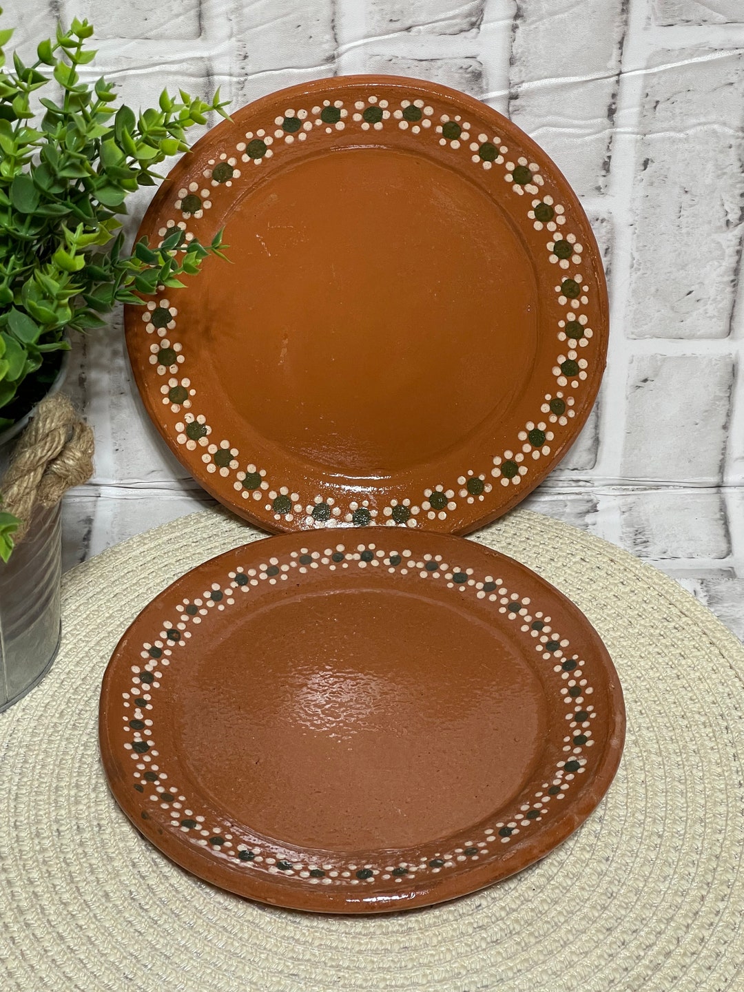Mexico Handmade Terracotta 24cm” Dinner Plates 2pc Set/ Platos De Barro ...