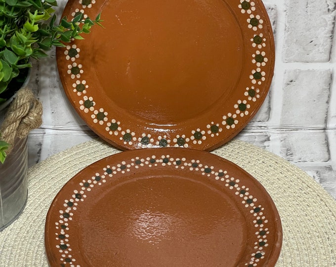 Mexico Handmade Terracotta 24cm” Dinner Plates 2pc Set/ Platos De Barro ...