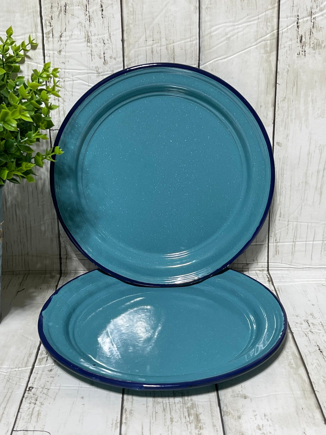 Mexican Blue - Steel 10” Round Flat Plate 2pc Set/ Plato Trinche Peltre ...