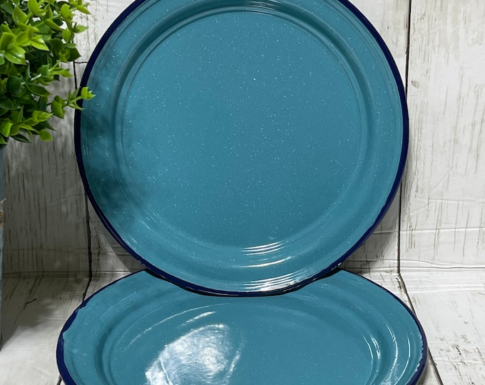 Mexican Blue - Steel 10” Round Flat Plate 2pc Set/ Plato Trinche Peltre ...