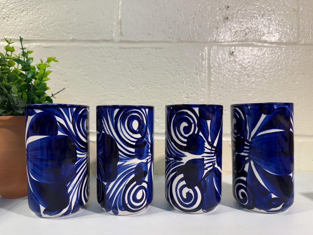 Mexico Blue Flower Talavera. Blue Talavera Mexican Tumblers Cups Set ...