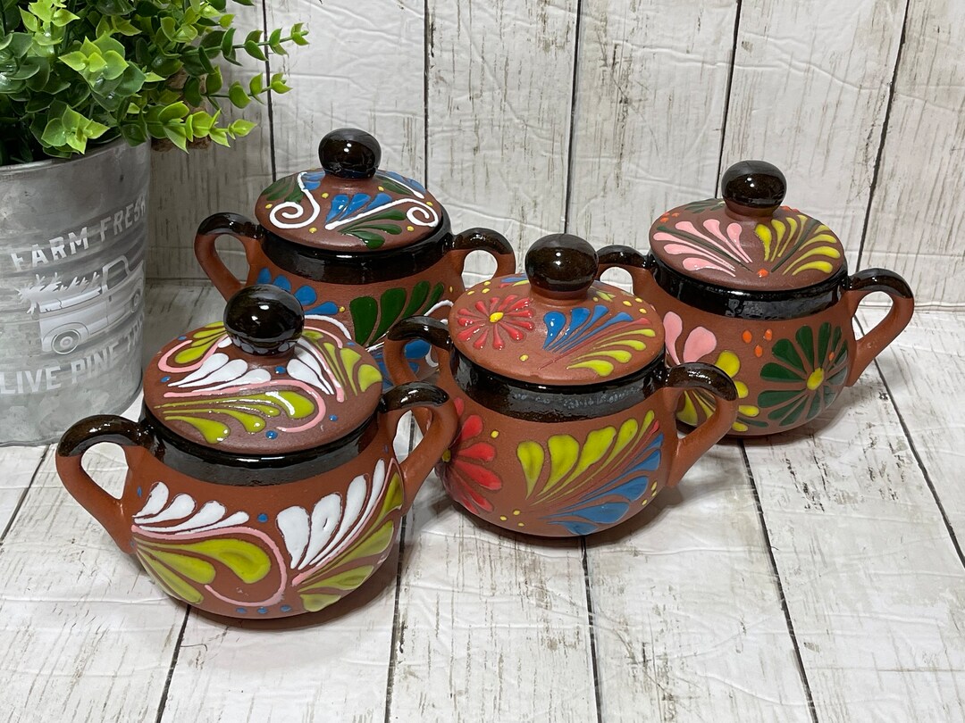 Mexico Pottery Mexican Ceramic Canister With Lid/ Azucareros De Barro Con Tapa - Etsy