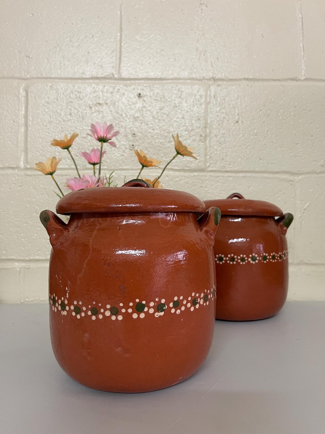 Mexican Hand Made Terracotta Bean Pot 84liters With Lid Vintage Olla De ...