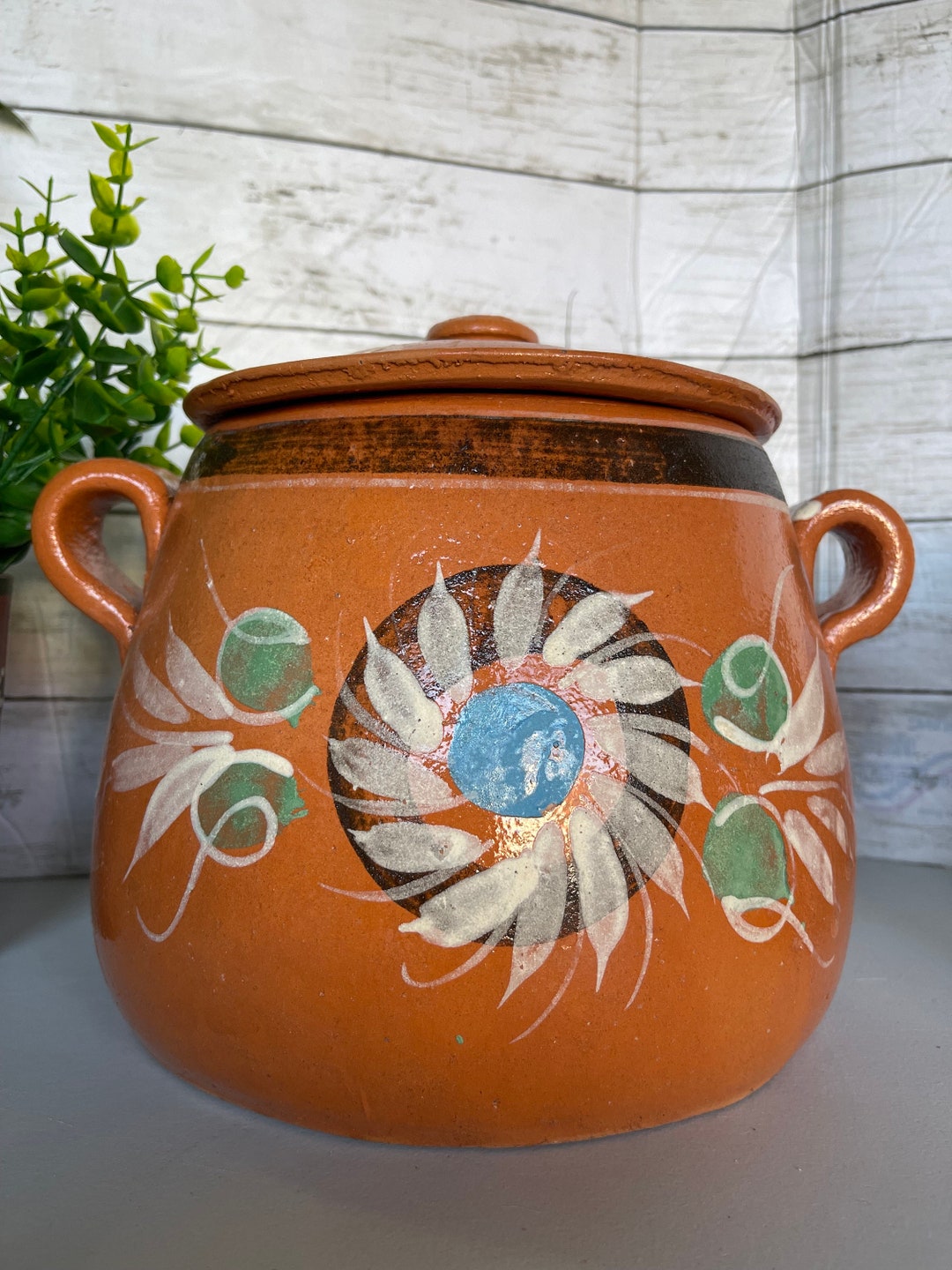 Mexicos Tonalaterracotta Pot With Lid Large Pot/olla Frijolera De Barro ...