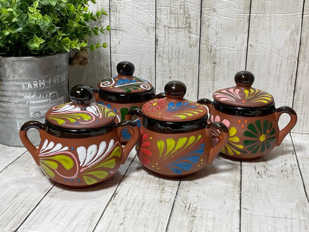 Mexico Pottery Mexican Ceramic Canister With Lid/ Azucareros De Barro ...