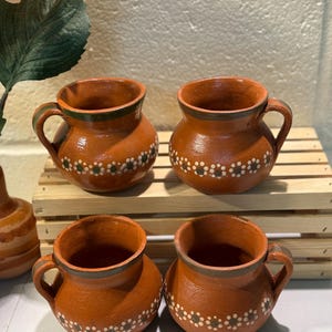 Mexico Handmade Rustic Pottery Tonala Mug.jarrito De Barro Rustico. 4pc ...