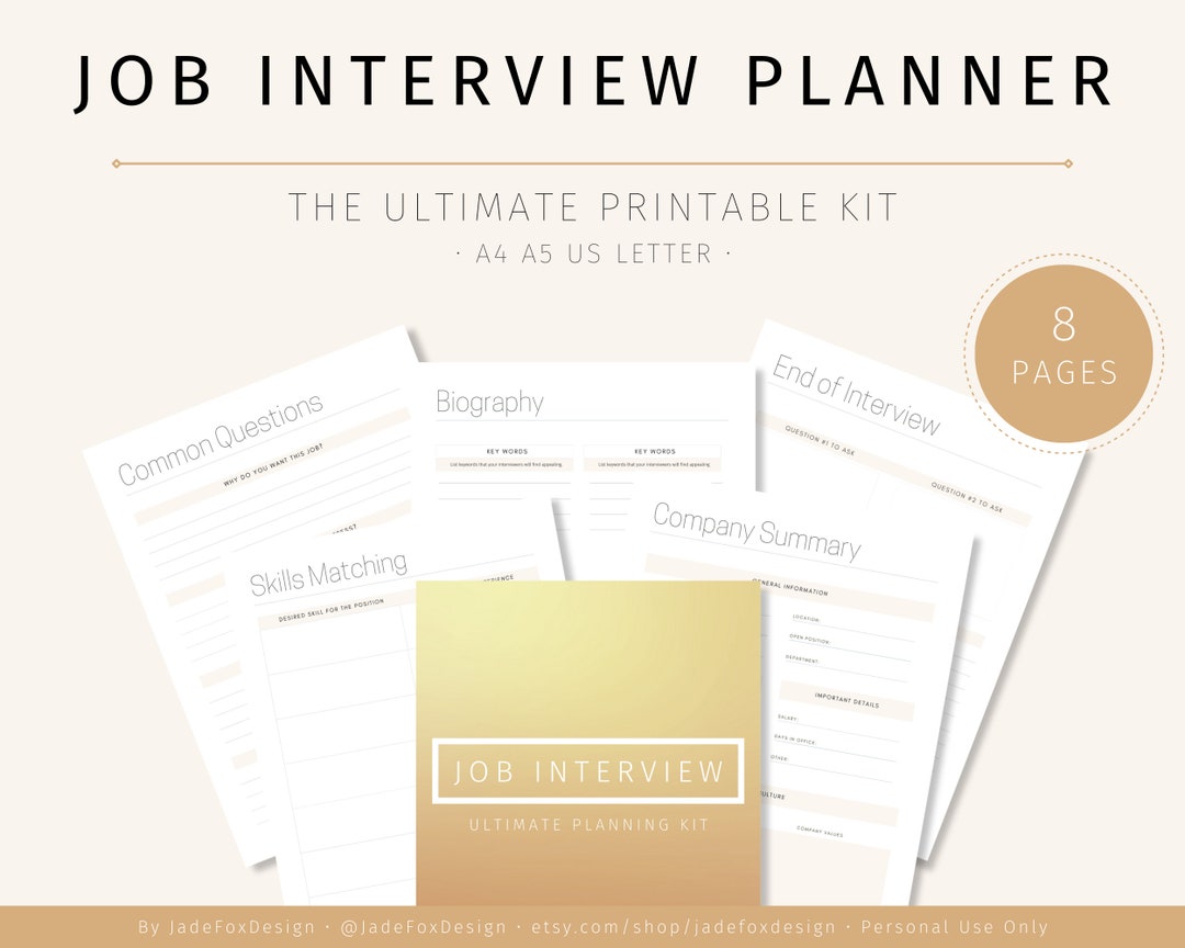 Job Interview Planner Printable, Interview Prep Template Digital ...