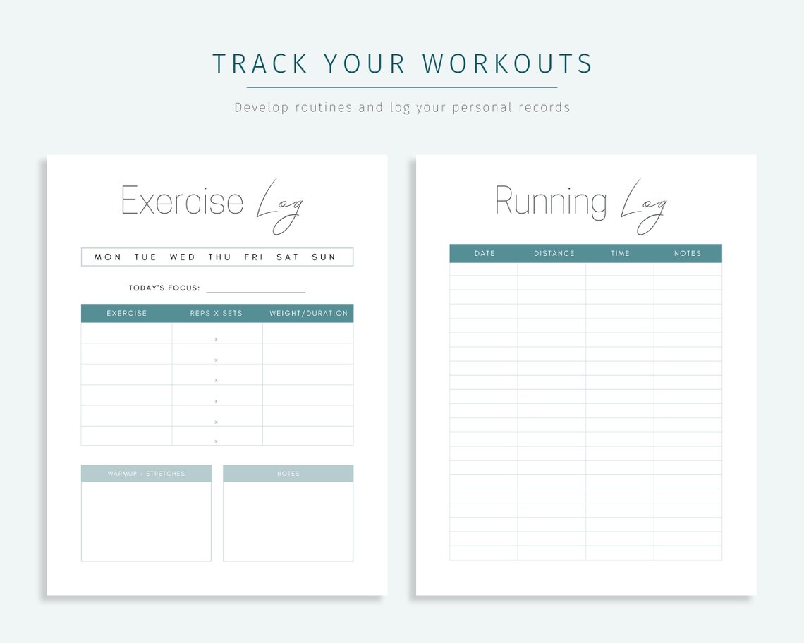 Fitness Planner Printable, Workout Planner, Exercise Tracker Digital ...