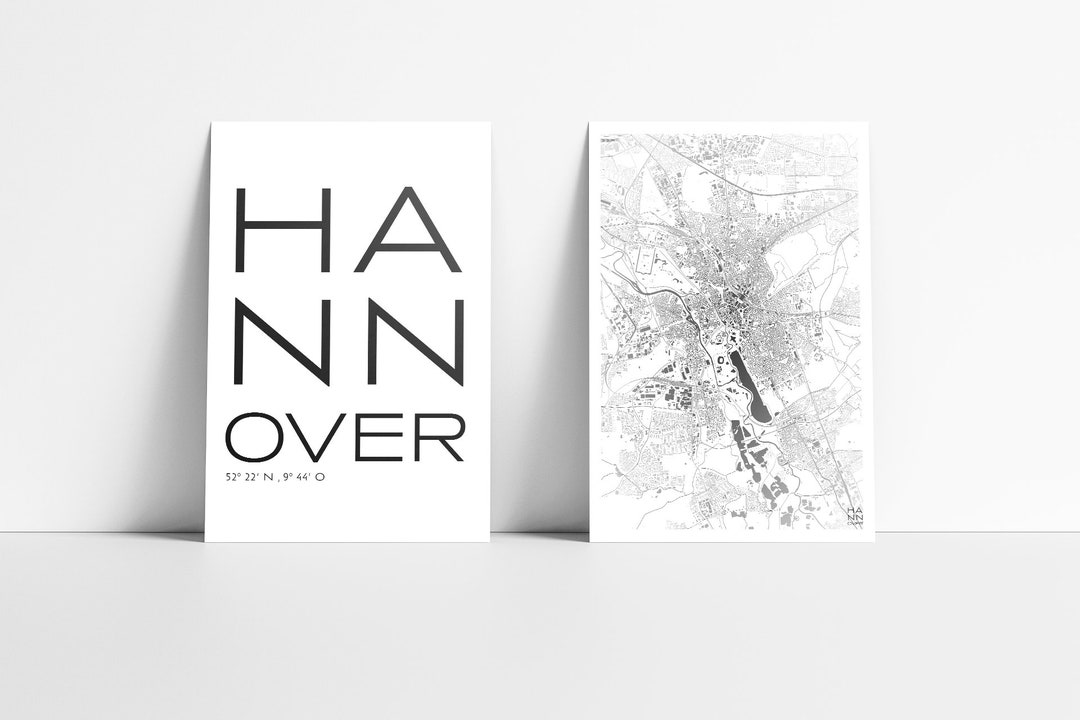 Set of 2 City Posters Hannover City Map & Lettering I New and High ...