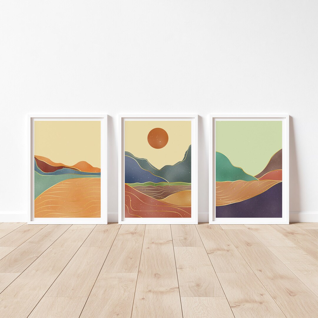 Set of 3 Boho Posters Mountains Skandi Scandinavian Wall Art Bohemian ...