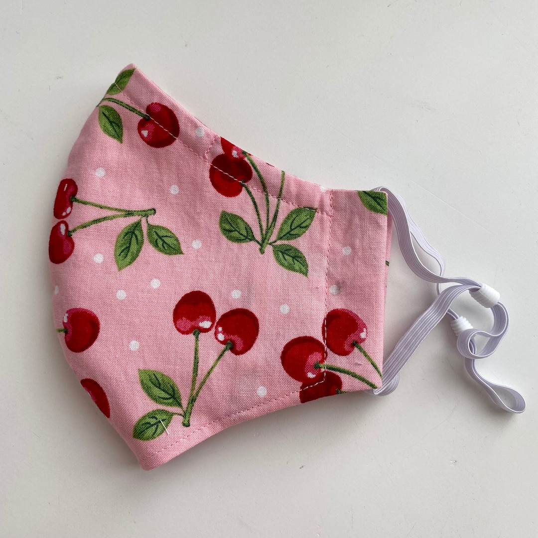 Cherry Picnic Fitted Face Mask - Nose Wire, Filter Pocket, Adjustable ...