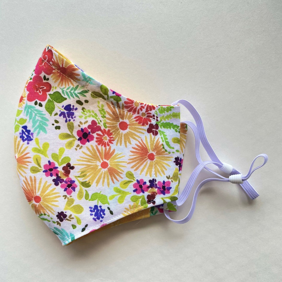 Spring Flowers Fitted Face Mask - Nose Wire, Filter Pocket, Adjustable ...