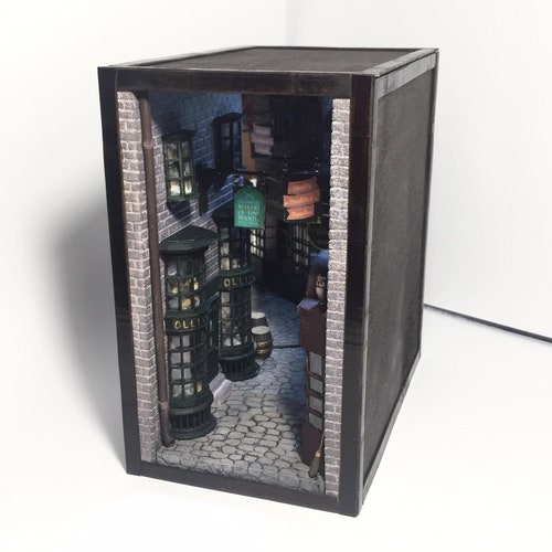 Book Nook Bookshelf Insert Magic Alley Book END Library Decor - Etsy