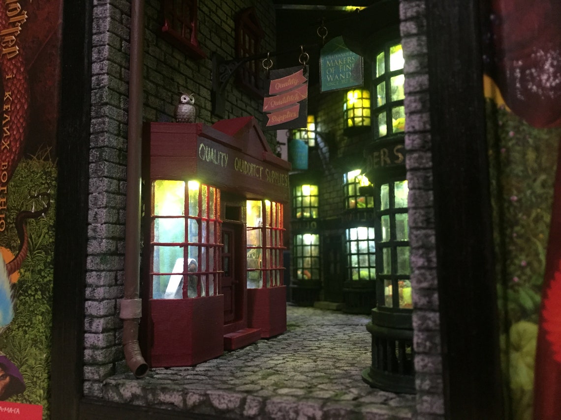 Book Nook Bookshelf Insert Magic Alley Book END Library Decor - Etsy