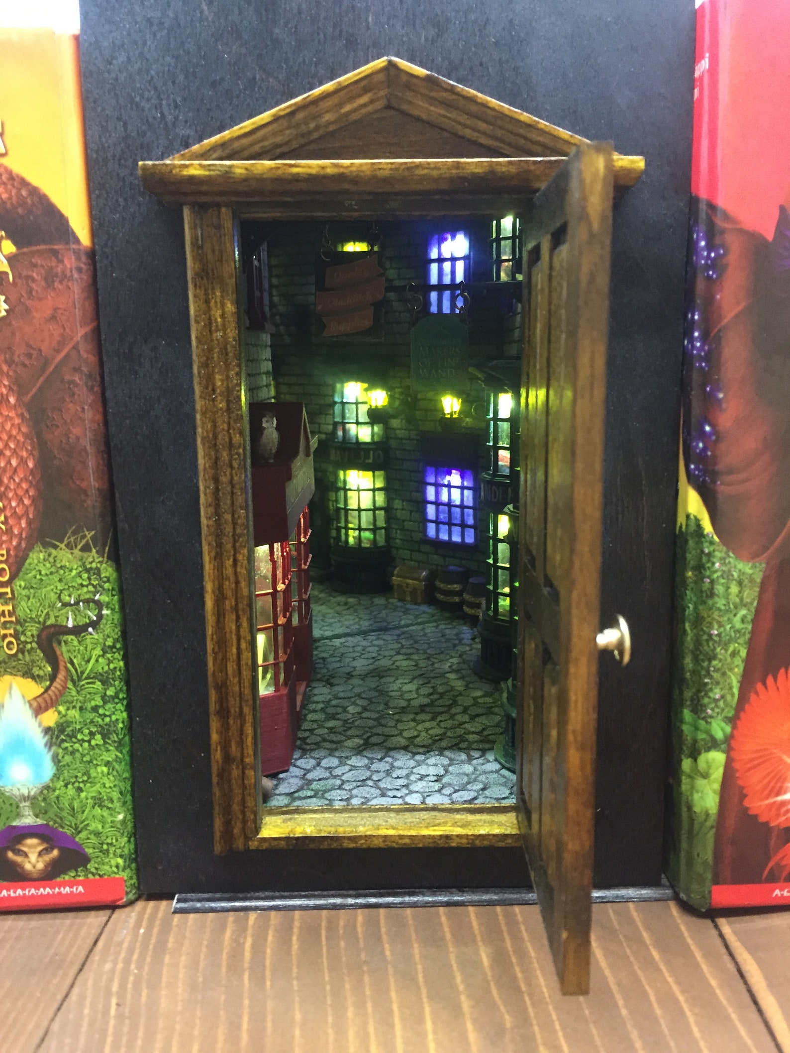 Book Nook Bookshelf Insert Magic Alley With Door Book END - Etsy