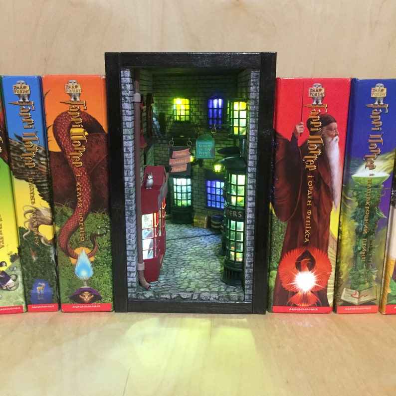 Book Nook Bookshelf Insert Magic Alley Book END Library Decor | Etsy