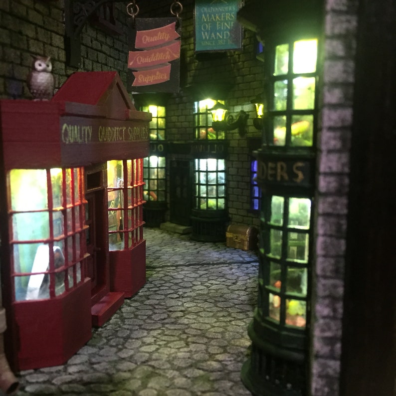 Book Nook Bookshelf Insert Magic Alley Book END Library Decor - Etsy