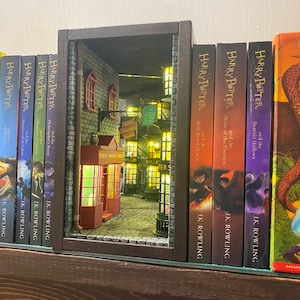 Book Nook Bookshelf Insert Magic Alley Book END Library Decor Miniature ...