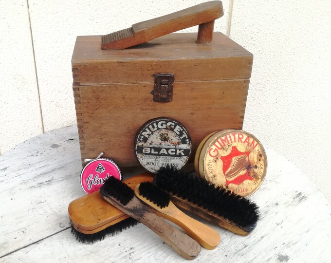 Vintage Shoe Shine Box / Wooden Shoe Polish Box / Street Shoe Polish ...
