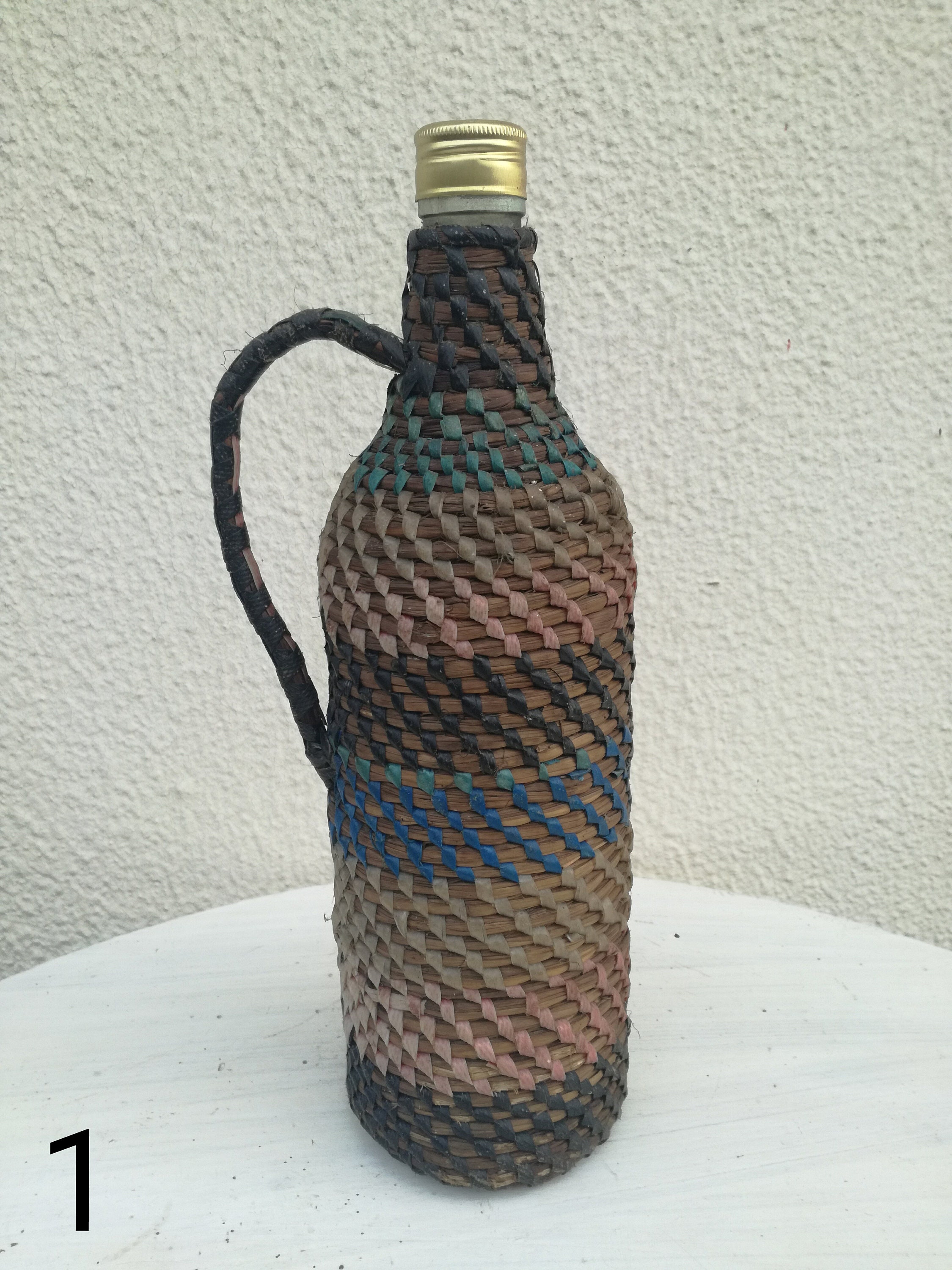 Vintage Wicker Bottle / Hand Knotted Wrapped Bottle / Cottage - Etsy ...