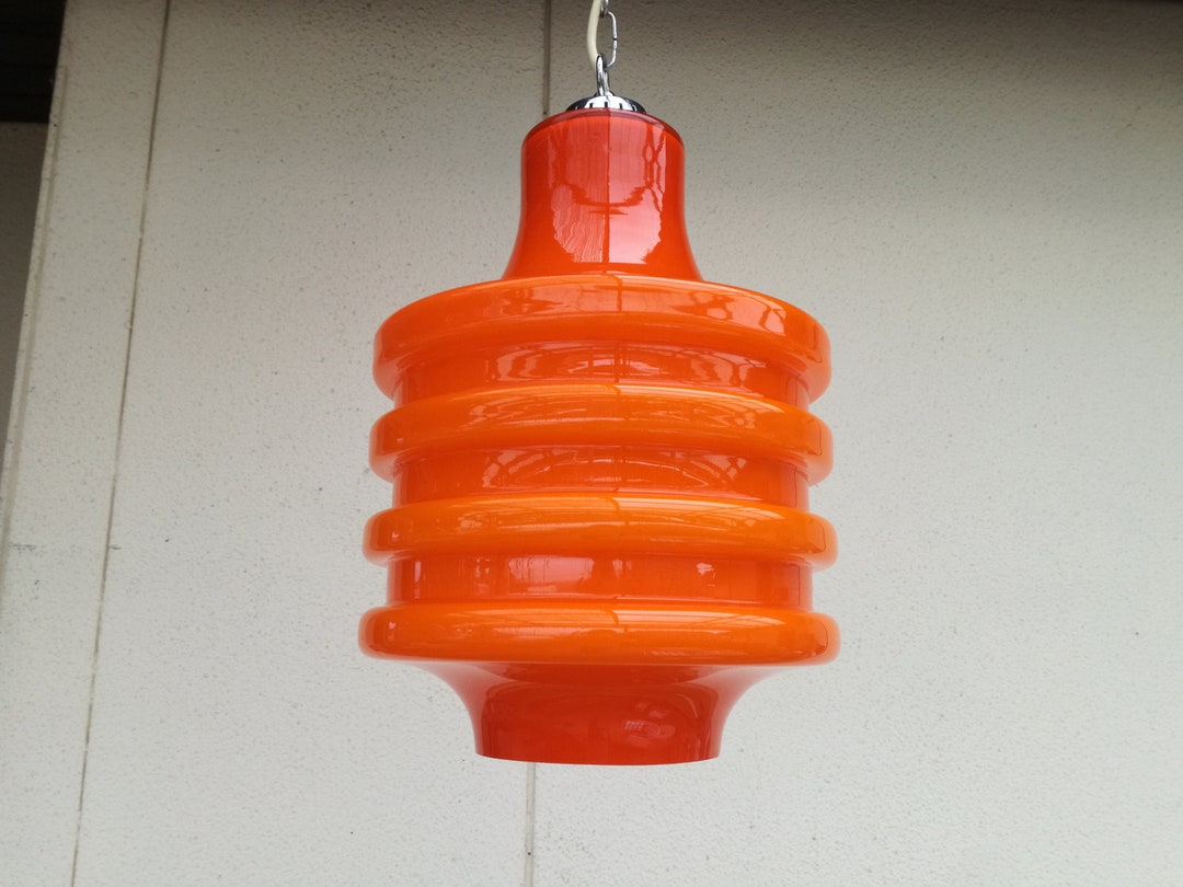 70s Orange Glass Lamp / 1970s Space Age Lighting / 70s Mod Lamp / Space ...