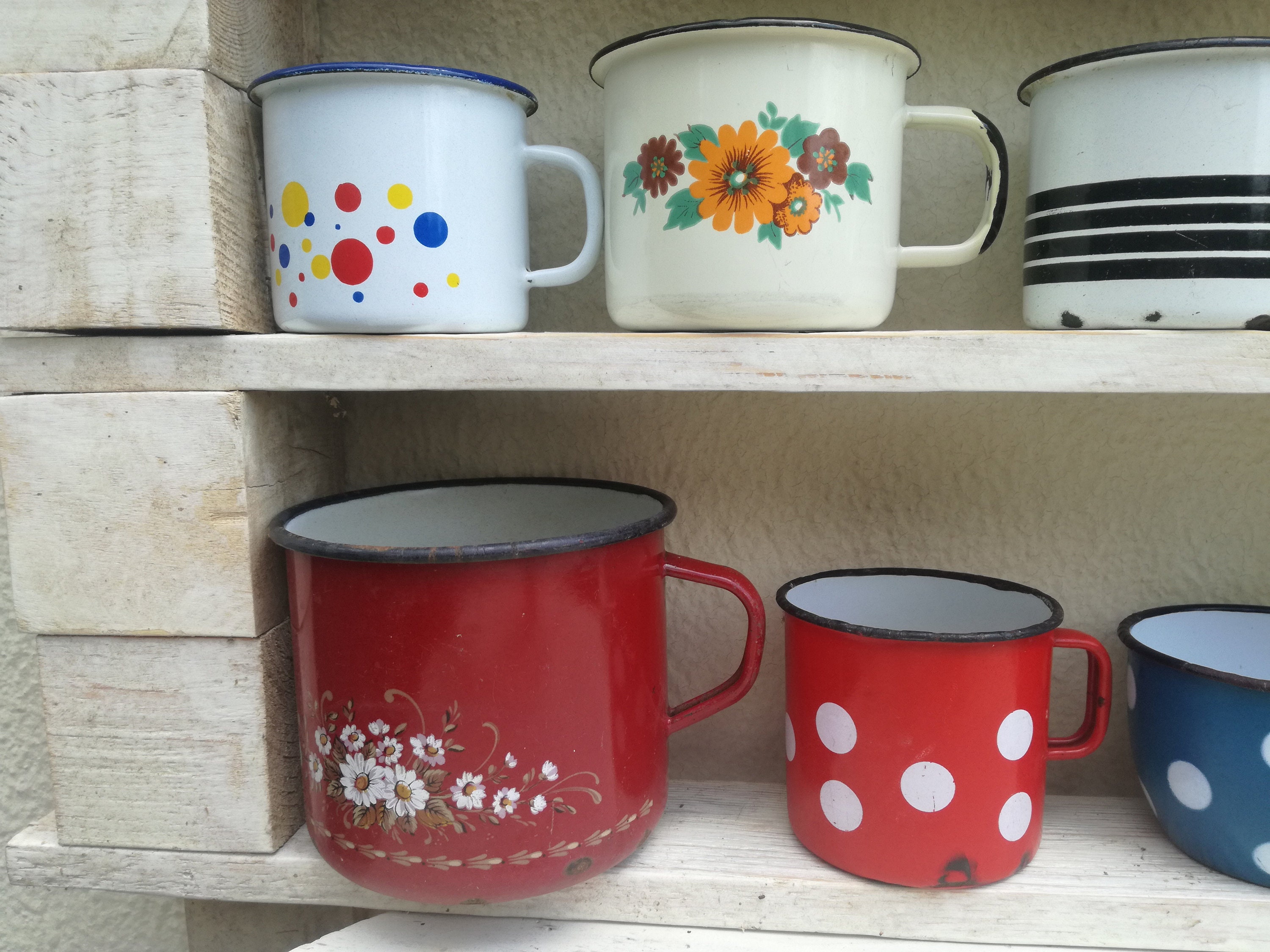 Vintage Enamel Cups, Made in Yugoslavia / EMO Celje Enamel / Rustic ...