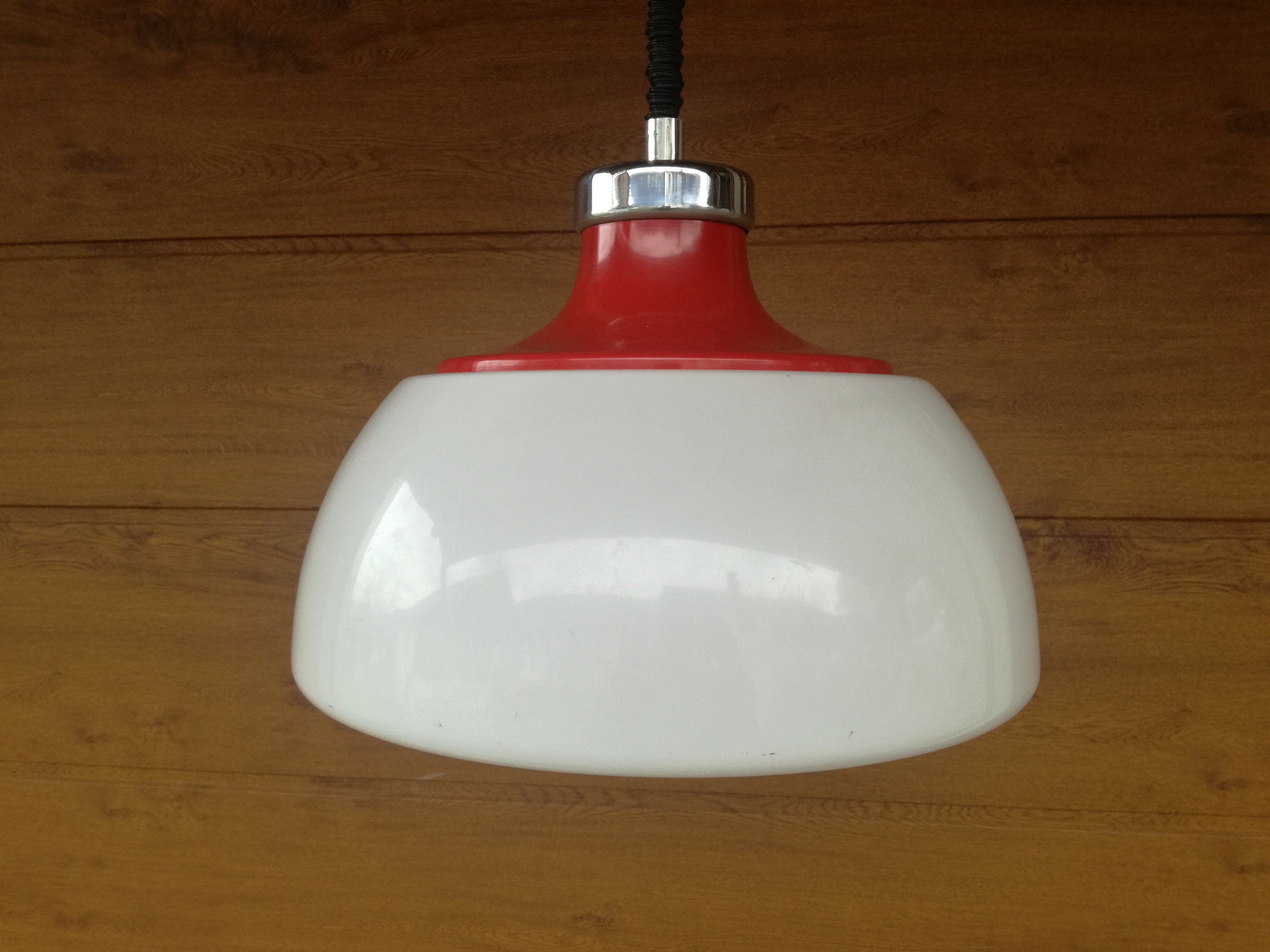 1970s Pendant Lamp / Vintage 70s Red and White Ceiling Lamp / Mid ...