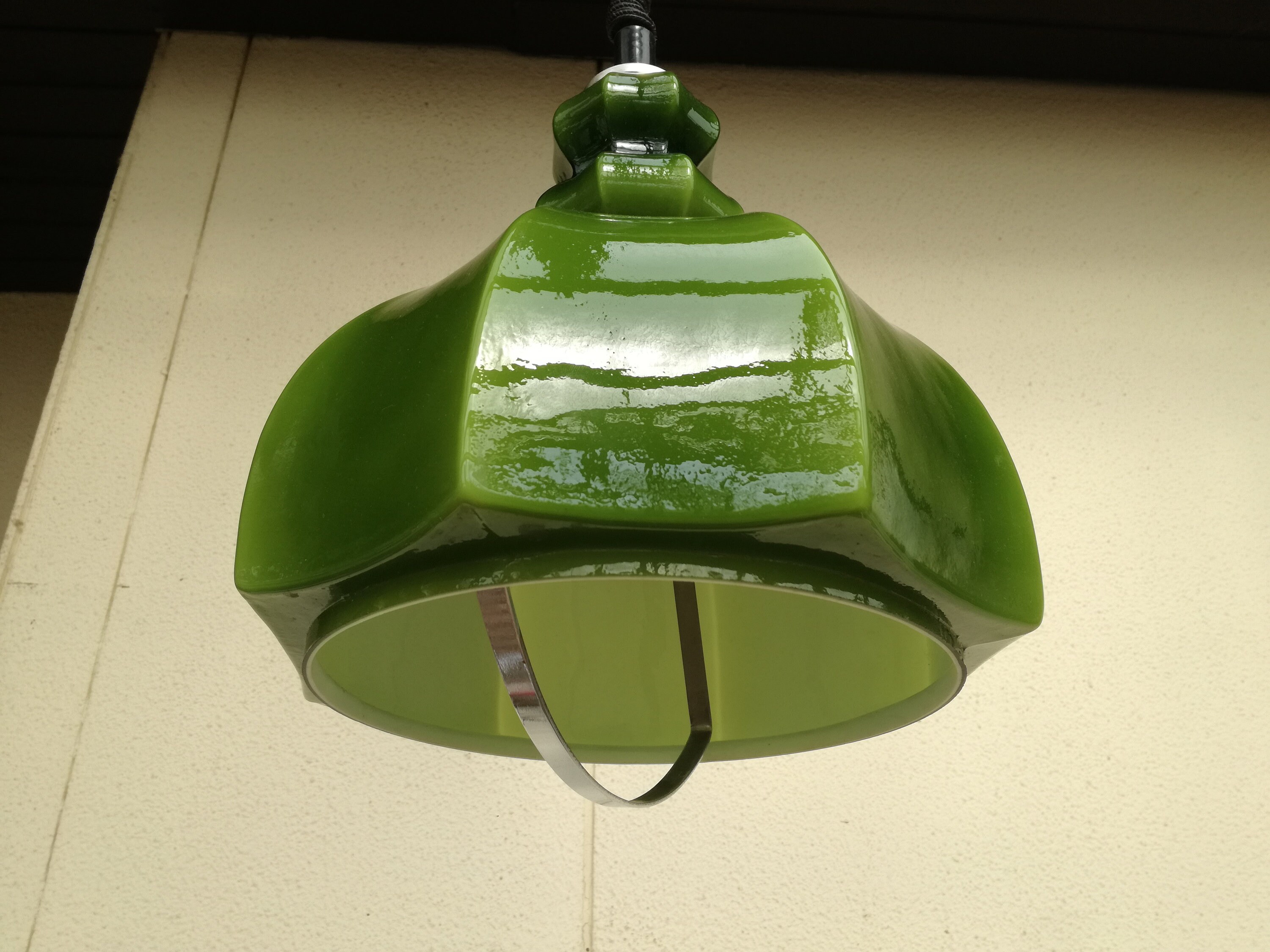 1970s Green Glass Pendant Lamp / Mid Century Modern Chandelier, Made in ...