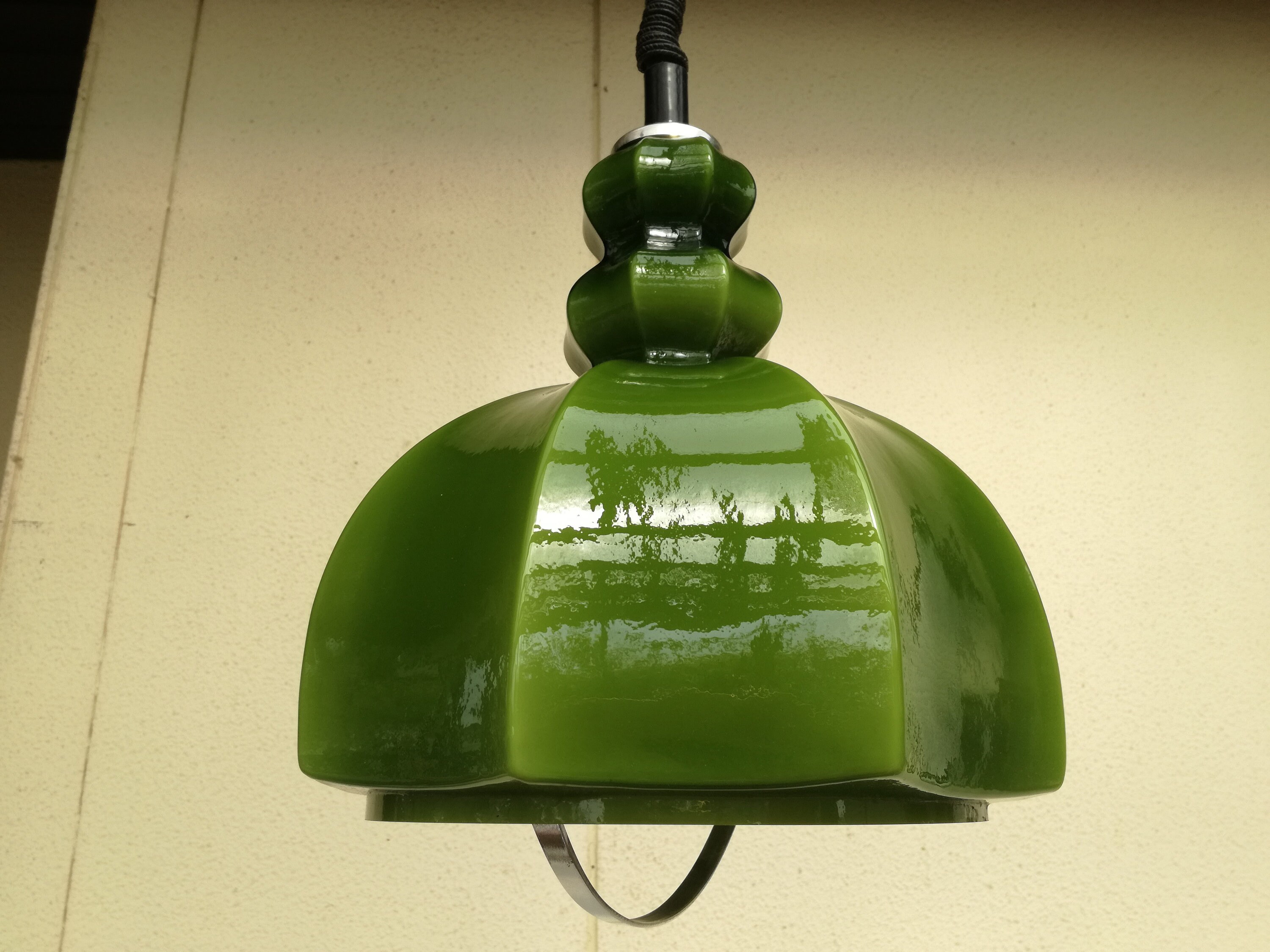 1970s Green Glass Pendant Lamp / Mid Century Modern Chandelier, Made in ...