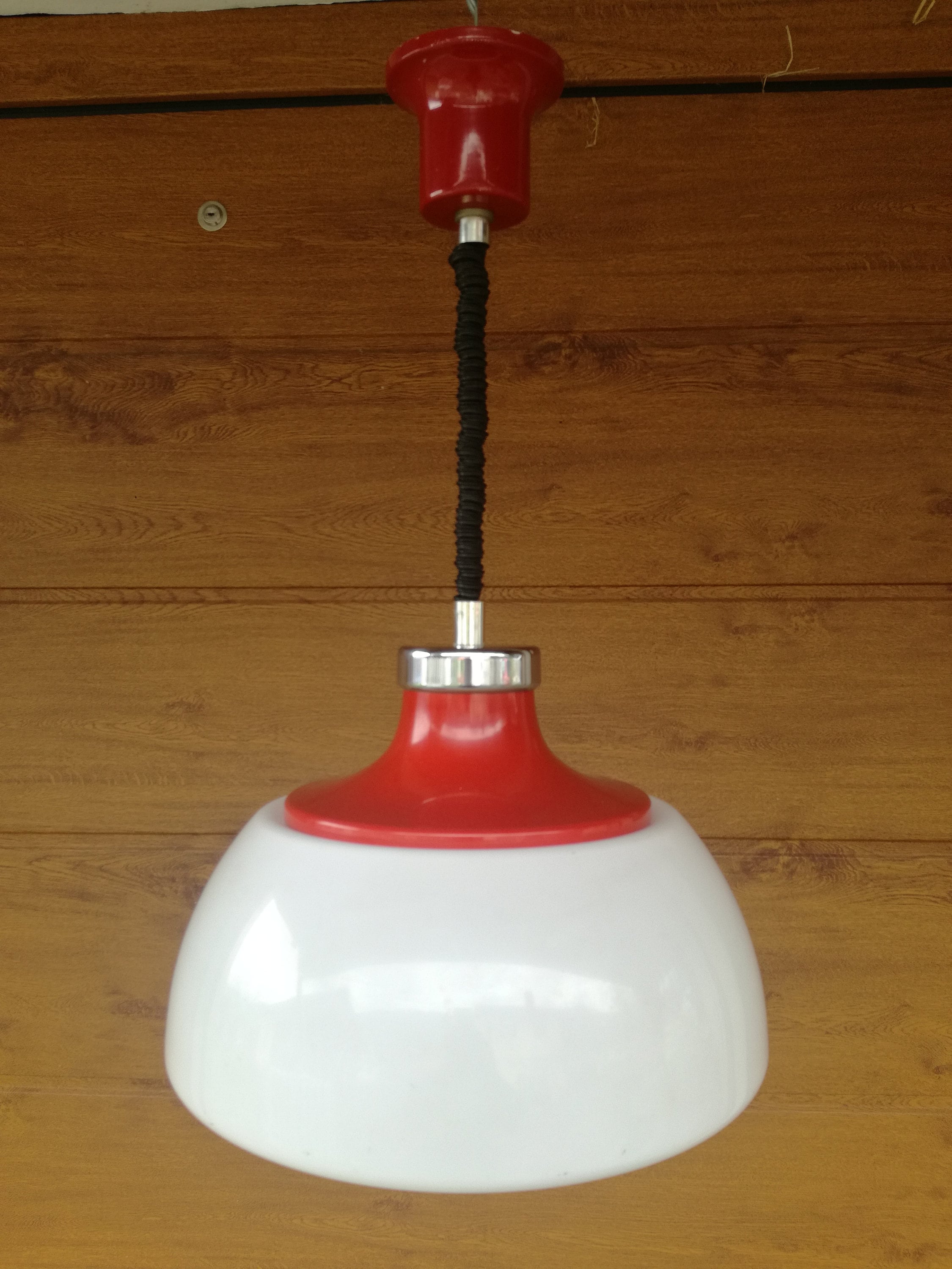 1970s Pendant Lamp / Vintage 70s Red and White Ceiling Lamp / Mid ...
