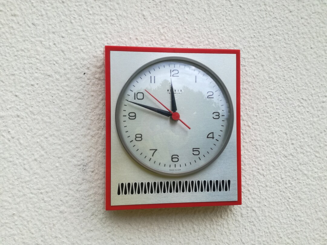 1960s Wall Clock Weimar, Made in DDR / 60s Red Plastic Clock / Mid ...