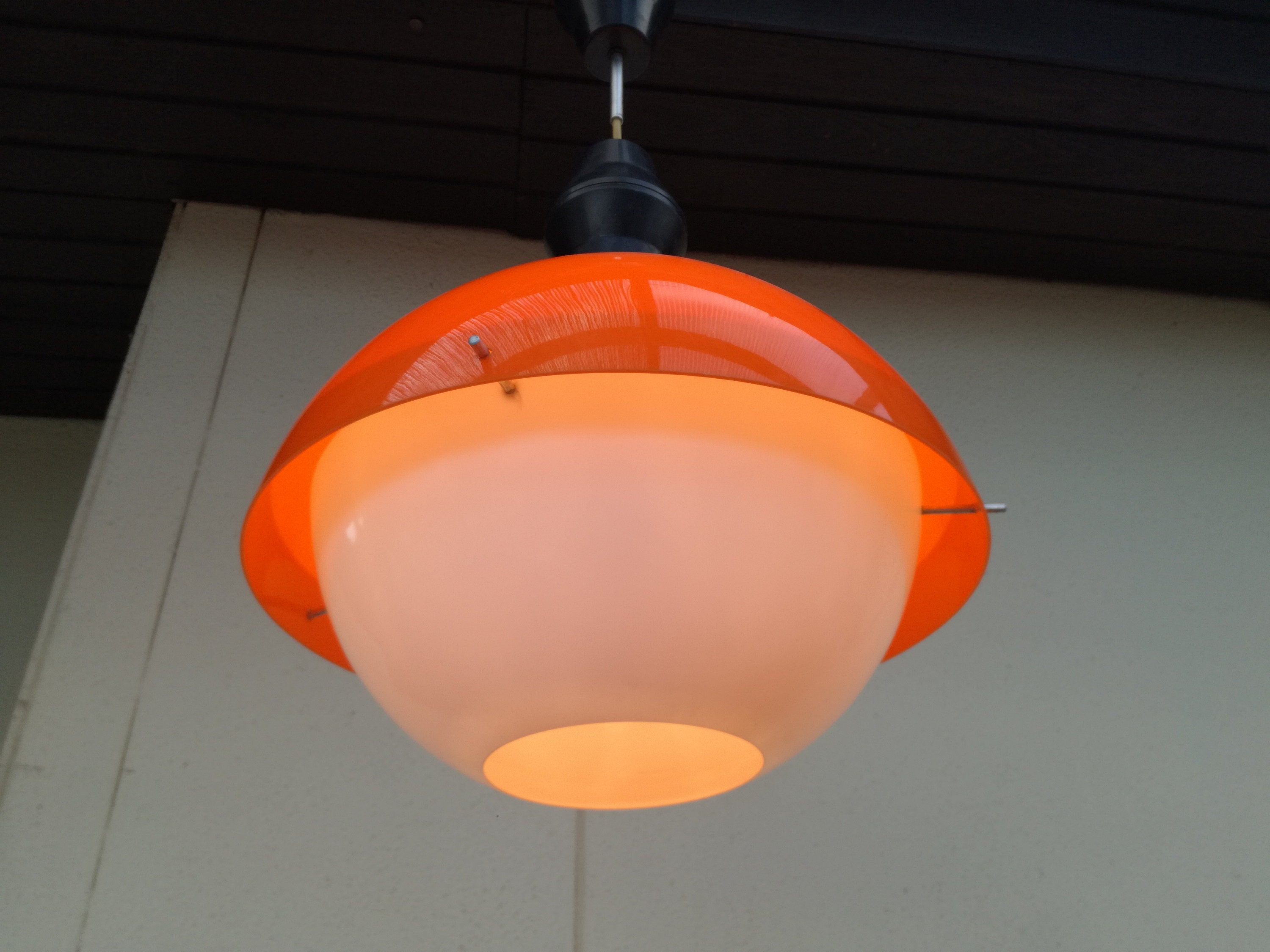 1970s Space Age Pendant Lamp / Vintage Orange and White Light / Mid ...