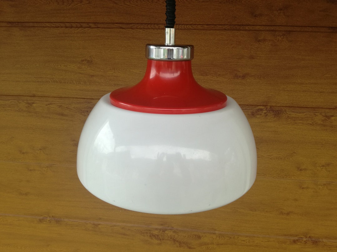 1970s Pendant Lamp / Vintage 70s Red and White Ceiling Lamp / Mid ...