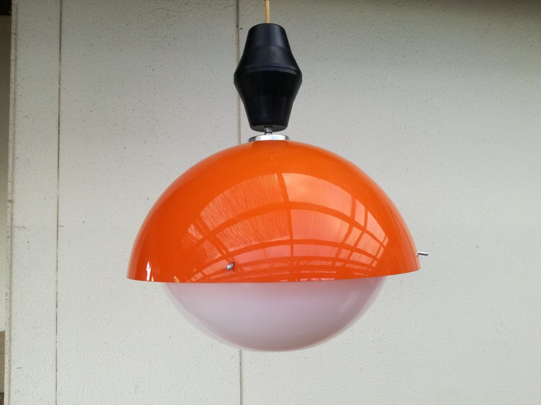 1970s Space Age Pendant Lamp / Vintage Orange and White Light / Mid ...