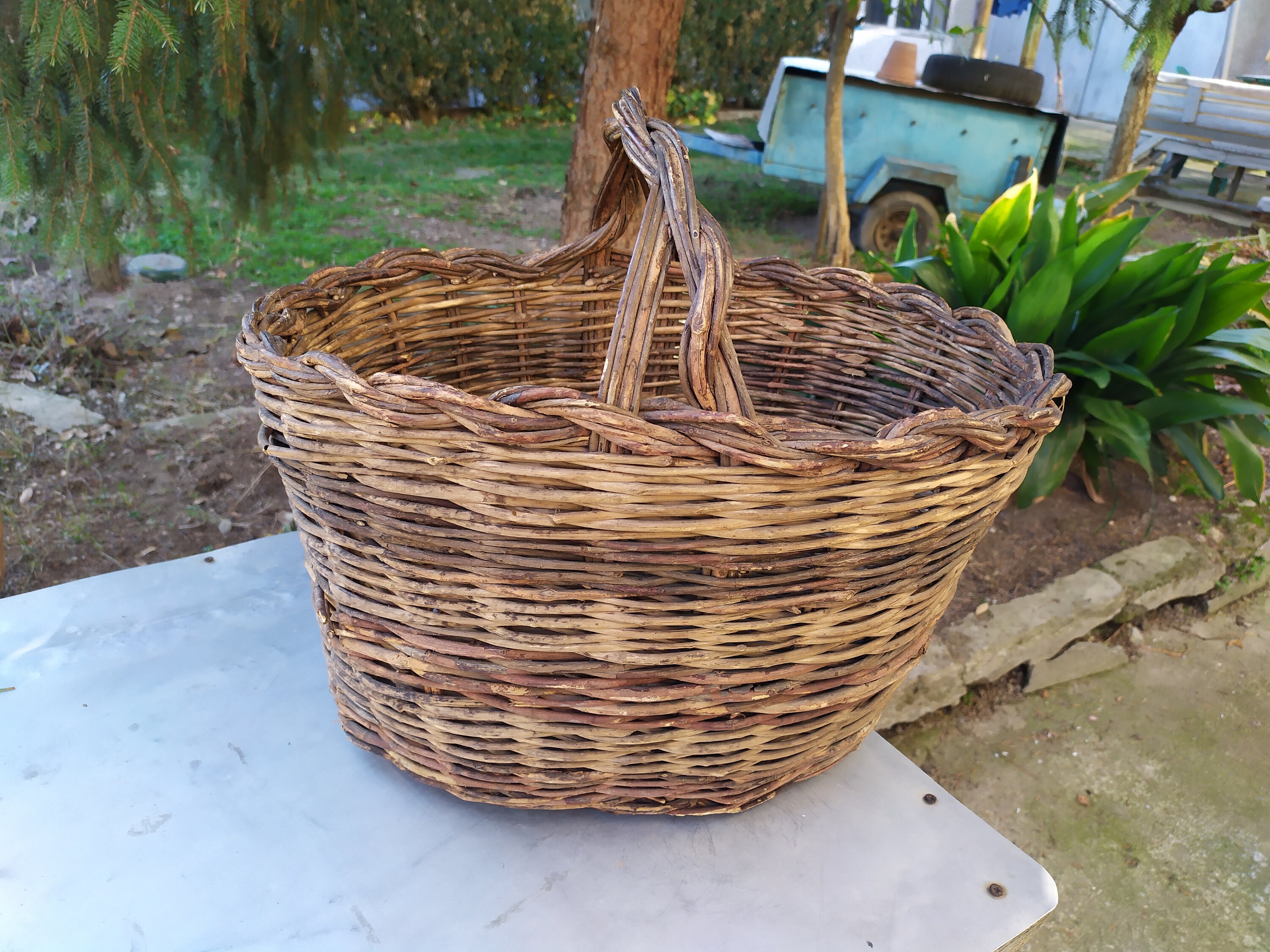 Vintage Rural Large Wicker Basket,wooden Basket, Rural Wicker Basket ...