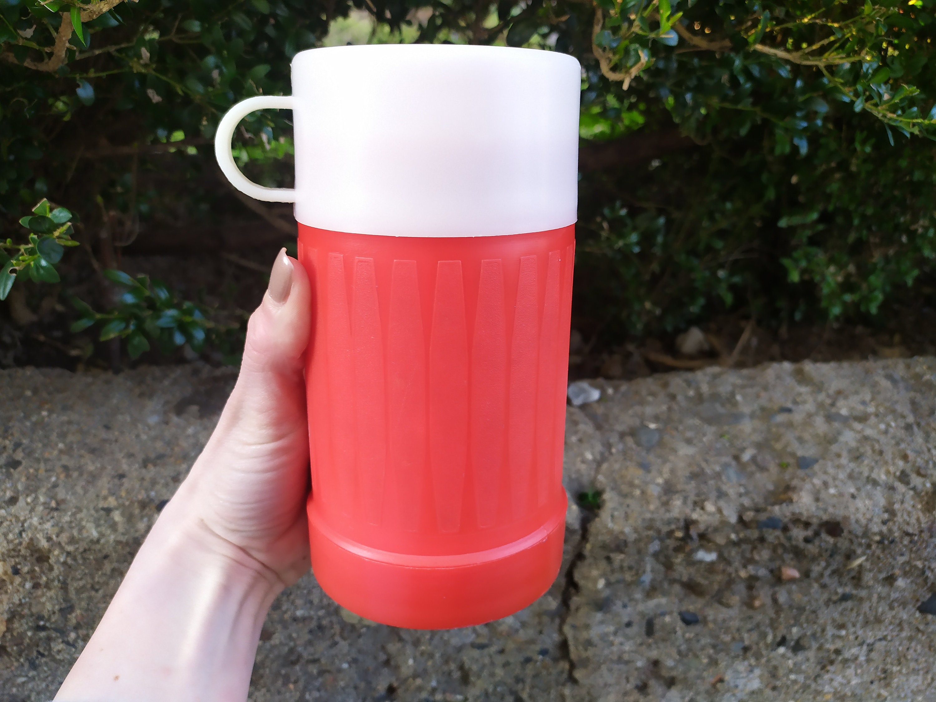 Vintage Plastic Red Thermos With Cup Thermos Large Antique - Etsy