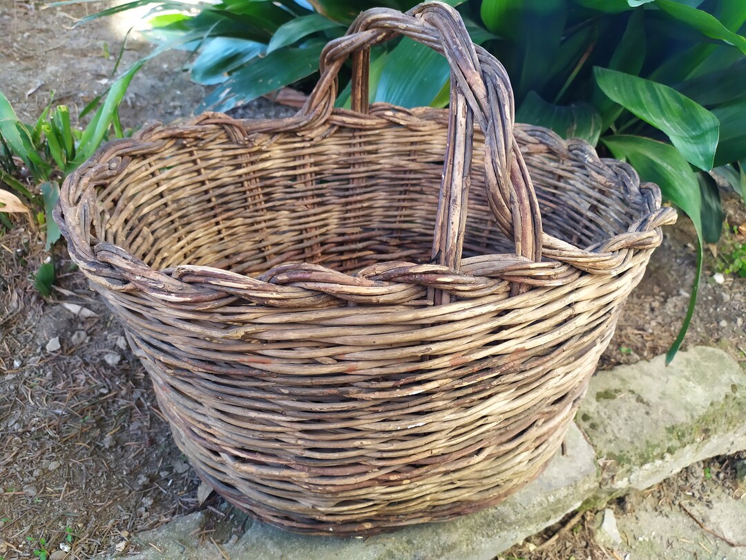 Vintage Rural Large Wicker Basket,wooden Basket, Rural Wicker Basket ...