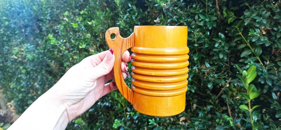 Vintage Large Wooden Cup Folklore Cup, Vintage Cup, Retro Pub Cup, Home ...