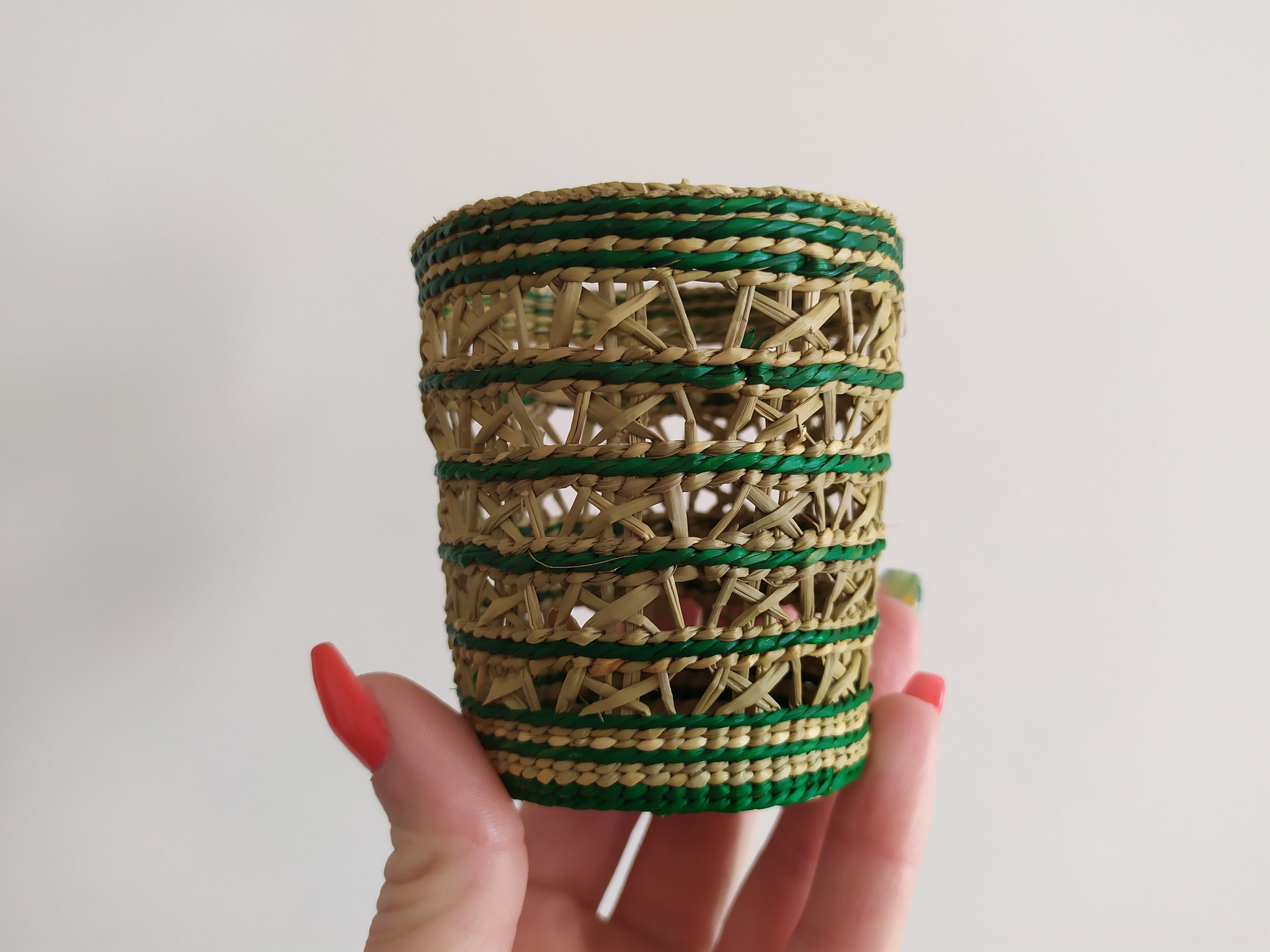 Vintage Cup Holders, Rattan Beverage Cup, Rattan Cup Holder, Vintage ...
