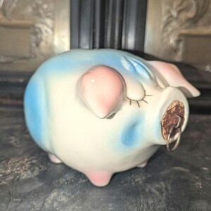 Vintage, Corky Pig, Piggy Bank, Hull Pottery, 1957, Glossy Glazed Blue ...