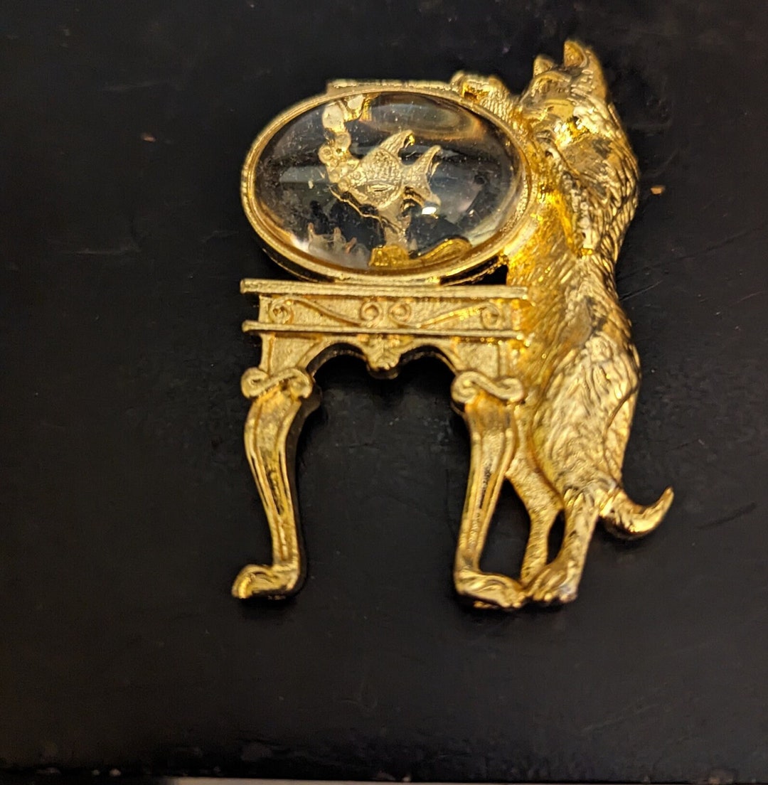 Vintage, Lucite, Gold Tone, Brooch, Fishbowl, Magnifying Glass, With ...