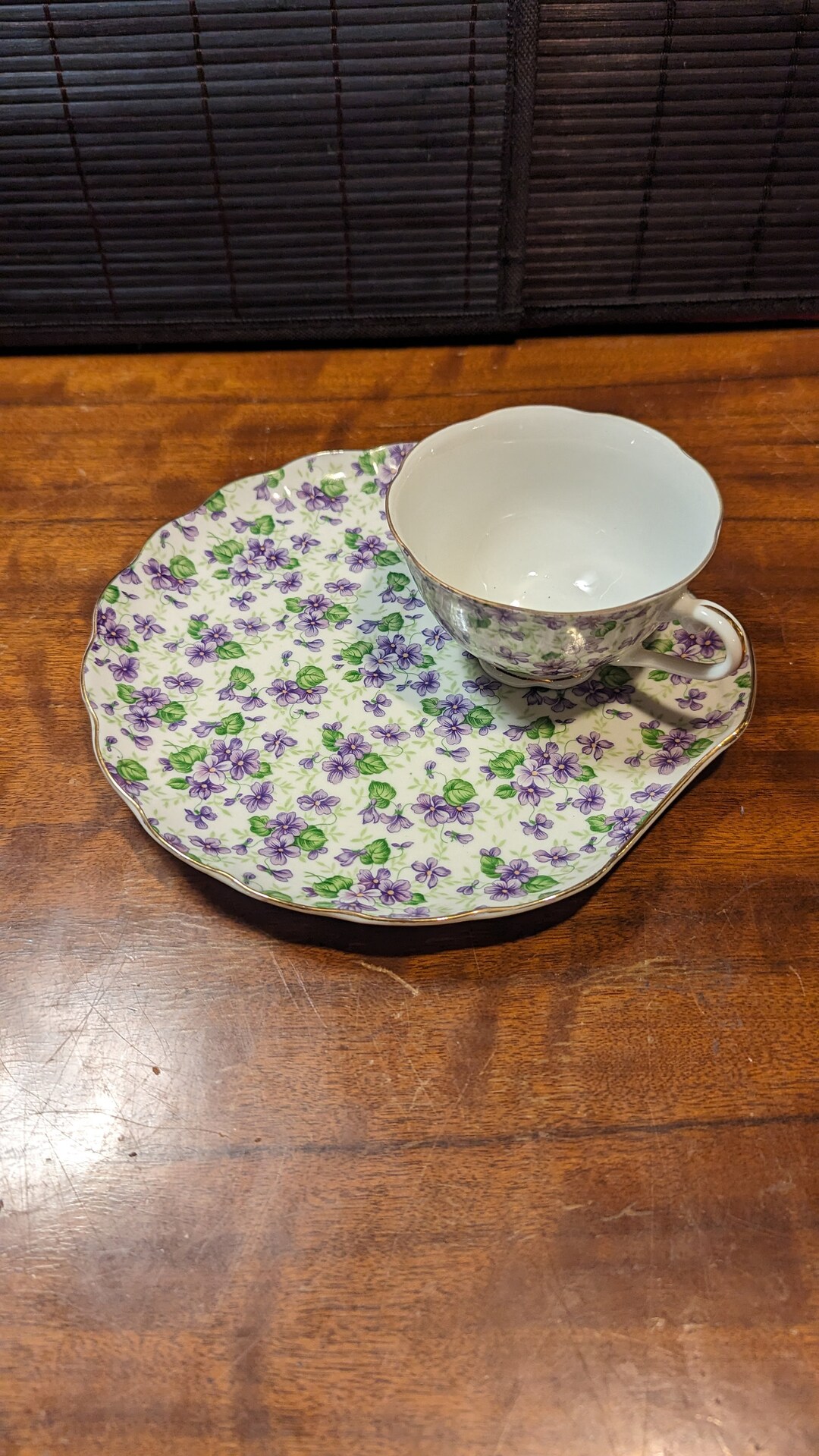 Vintage, Handpainted, Lefton, Violet Chintz, Tea Cup, and Snackplate ...