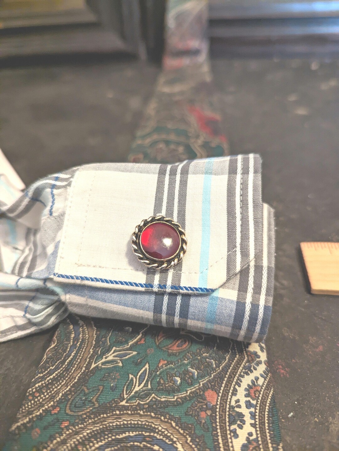 Vintage, Swank, Cufflinks, Roped Round Setting, Silverplated, Dark Red ...