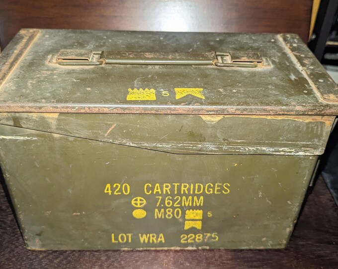 Vintage, Green, Military, Metal Box, Ammo Can, 420 Cartridges, Yellow ...