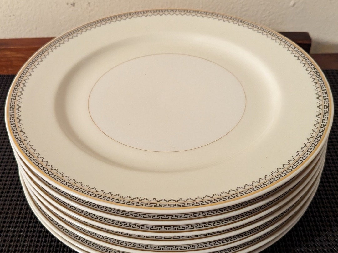 7 Vintage, Minerva, by Meito, Black Greek Key, Design, Rim, Gold Trim ...