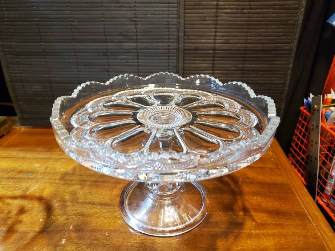 An Antique, Galloway, Woodrow, by US Glass Co, Clear Cake Stand ...